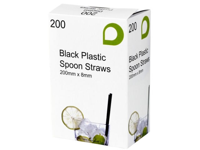 Black Compostable Spoon Straws 200mm/8’(200) | STRAWS | Gellings Isle ...